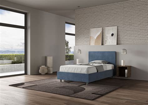 Letto Una Piazza E Mezza Contenitore Imbottito 110x190 Microfibra Blu