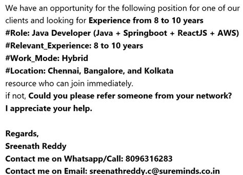 Sreenath Reddy On Linkedin Connections Java Springboot Reactjs Aws Itjobs Javajobs Awsjobs