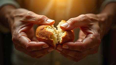Textured Bread Breaking With Glowing Faith Symbolism Background