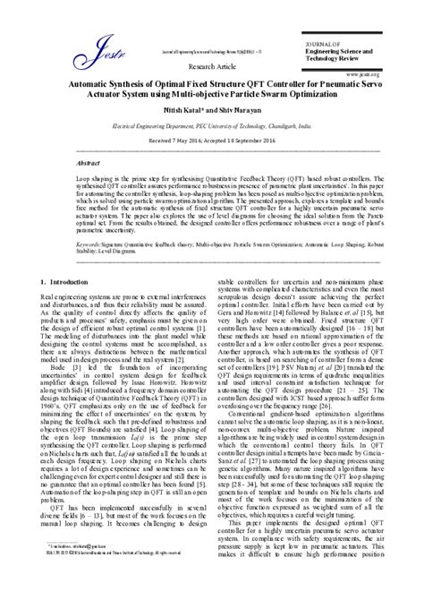 Pdf Automatic Synthesis Of Optimal Fixed Structure Qft Controller For