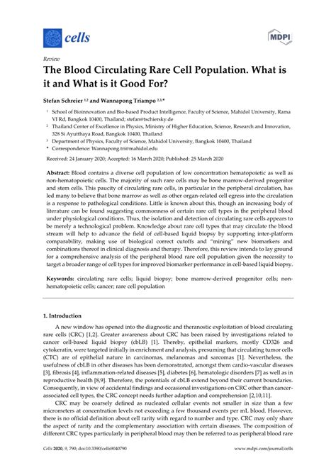 Pdf The Blood Circulating Rare Cell Population What Is It And What
