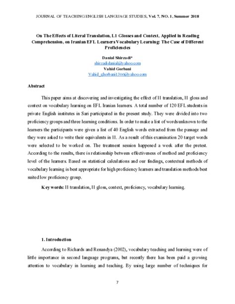 Pdf On The Effects Of Literal Translation L1 Glosses And Context Applied In Reading