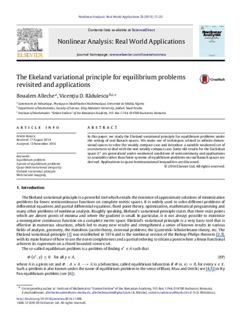 Pdf The Ekeland Variational Principle For Equilibrium Problems Revisited And Applications