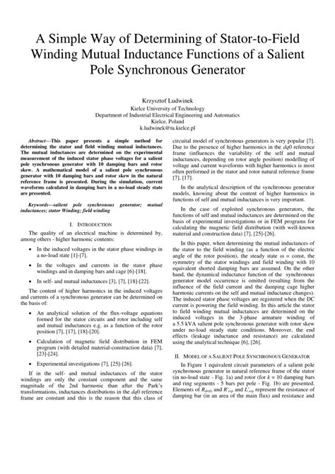 Pdf A Simple Way Of Determining Stator To Field Winding Mutual Inductance Functions Of A