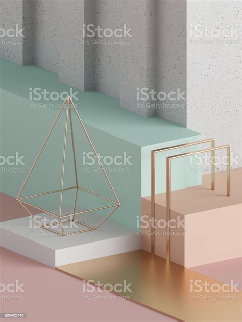 3d 렌더링 파스텔 컬러 추상적인 기하학적 배경 빈 템플릿 최소한 빈 쇼케이스 원시 실린더 모양 피라미드 케이지 아트 데코 상점 디스플레이까지 조롱 가정의 방에 대한 스톡