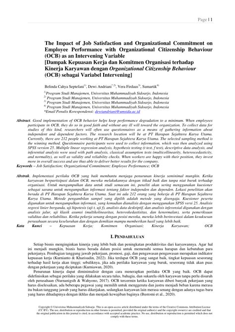 Pdf Impact Of Job Satisfaction And Organizational Commitment On Employee Performance With