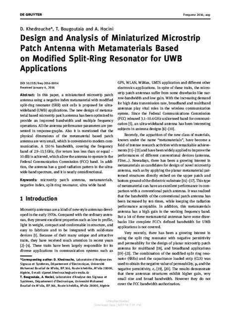Pdf Design And Analysis Of Miniaturized Microstrip Patch Antenna With
