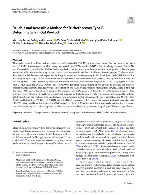 Reliable And Accessible Method For Trichothecenes Type B Determination