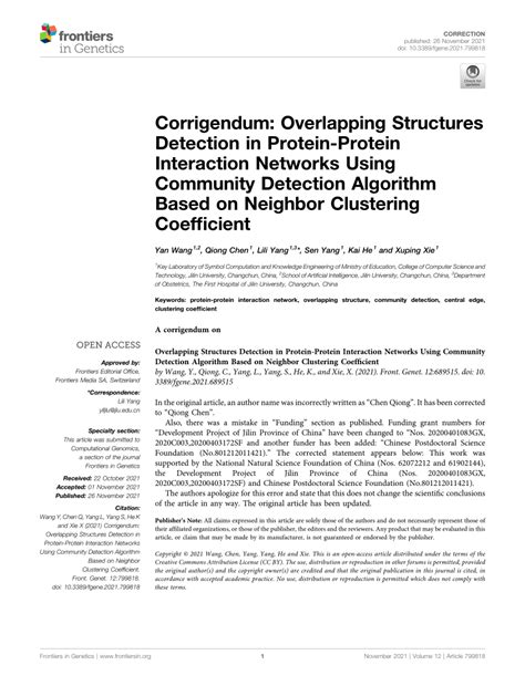 PDF Corrigendum Overlapping Structures Detection In Protein Protein