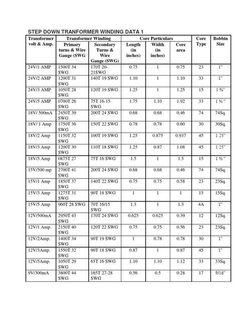 Step Down Tranformer Winding Data 1 Pdf Power Engineering Transformer