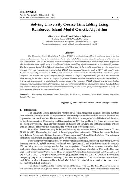 Pdf Solving University Course Timetabling Using Reinforced Island Model Genetic Algorithm