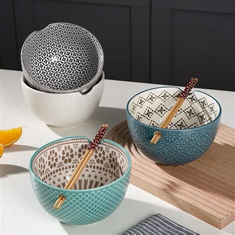 인치 일본식 세라믹 그릇 가정용 Underglaze 컬러 식기 크리 에이 티브 젓가락 양각 국수 그릇 AliExpress