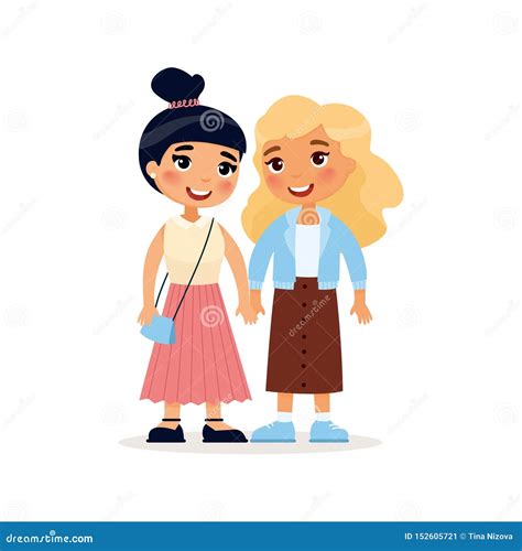 Deux Jeunes Amies Ou Un Couple Lesbien Tenant Des Mains Illustration Stock Illustration Du
