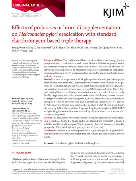Pdf Effects Of Probiotics Or Broccoli Supplementation On Helicobacter Pylori Eradication With