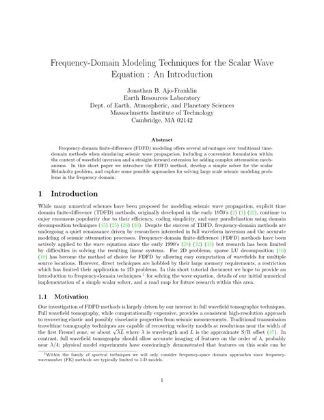 Pdf Frequency Domain Modeling Techniques For The Scalar Wave Equation