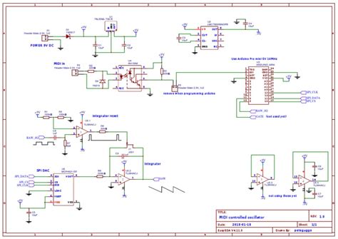 Schematic Diagram For A Midi To Cv Converter With Integrator Circuit And Arduino Pro Mini