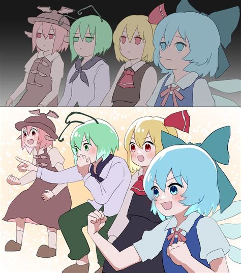 Cirno Rumia Mystia Lorelei And Wriggle Nightbug Touhou Drawn By