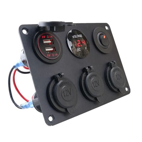 알루미늄 패널 12v 담배 라이터 소켓 전원 콘센트 42a 듀얼 Usb 충전기 Led 전압계 토글 스위치 해양 Rv용 6
