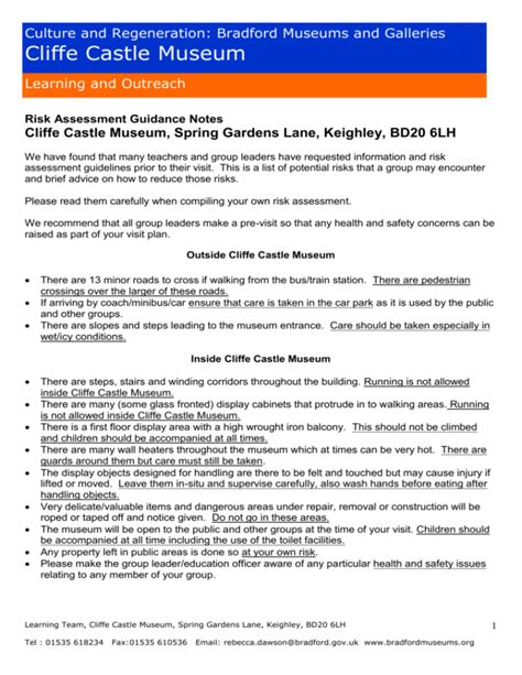 Cliffe Castle Museum Risk Assessment Guidance