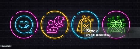 할인 태그 시프트 및 맛있는 미소 최소 라인 아이콘 웹 응용 프로그램의 경우 인쇄 네온 레이저 3d 조명 벡터 3차원 형태에