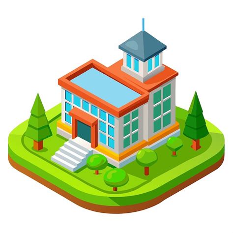 3d Modern School Icon School With A Green Lawn Icon 3d Render Vector Illustration Isolated On