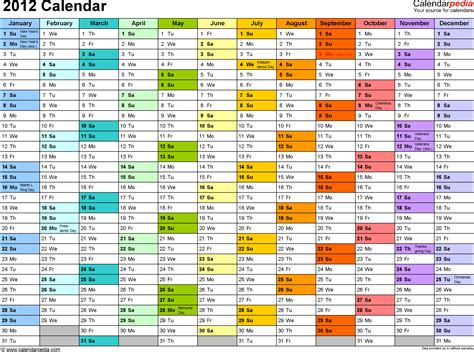 2012 Calendar Excel 10 Free Printable Templates Xls Xlsx