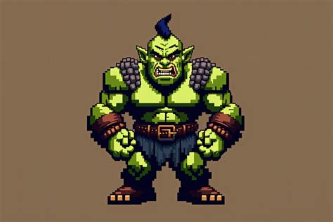 8비트 게임 Ai용 복고풍 스타일의 Rpg 게임 캐릭터용 픽셀 아트 오크 캐릭터 프리미엄 사진
