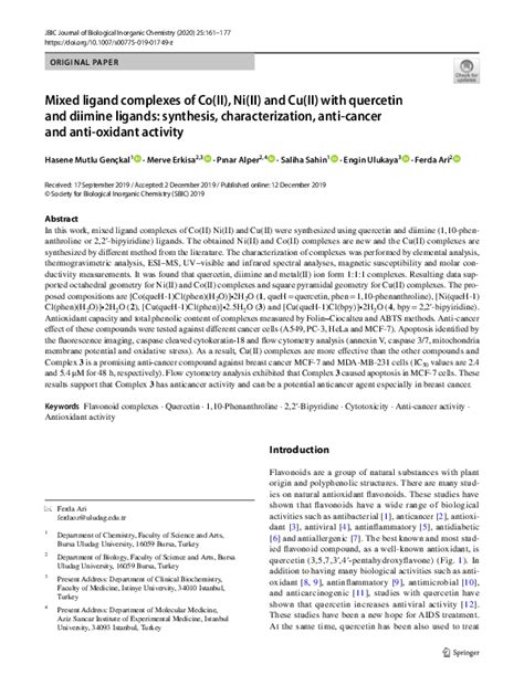 Pdf Mixed Ligand Complexes Of Coii Niii And Cuii With Quercetin And Diimine Ligands