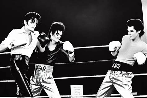 Michael Jackson And Elvis Presley In The Boxing Ring Stable Diffusion