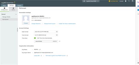 My Account Settings In Log360 Cloud Mssp