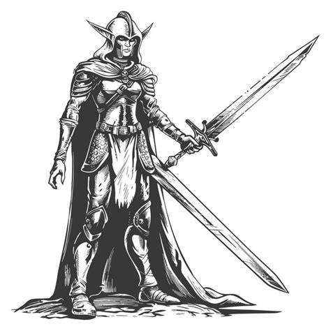 Premium Vector Elf Warrior With Sword Images Using Old Engraving Style