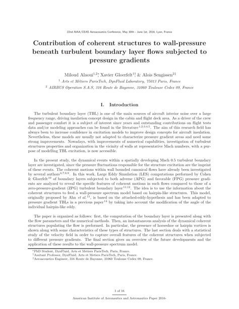 Pdf Contribution Of Coherent Structures To Wall Pressure Beneath Turbulent Boundary Layer