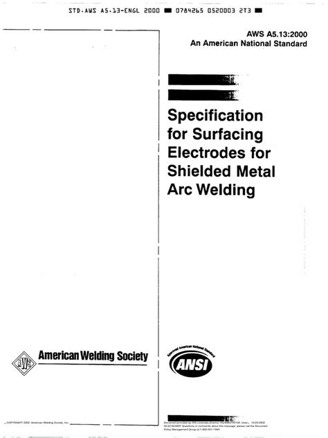021 Aws A5 13 2000 Spec For Surfacing Elecvtrodes Smaw Pdf Tungsten Welding