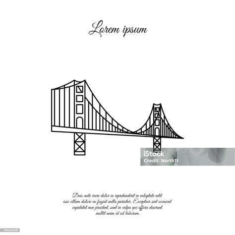 미국 상징 골든 게이트 브리지 흰색 배경 위에 격리된 벡터 랜드마크입니다 샌프란시스코 미국 측면 뷰 플랫 스타일 일러스트레이션입니다 선 선형 아이콘 검은 색 로고 0명에