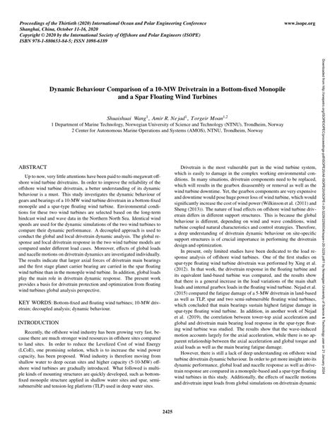 Pdf Dynamic Behaviour Comparison Of A 10 Mw Drivetrain In A Bottom