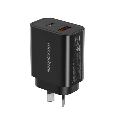 Simplecom CU Dual Port PD W Fast Wall Charger USB C USB A For Phone Tablet