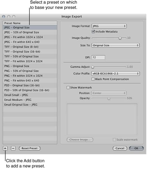 Work With Export Presets Aperture Help