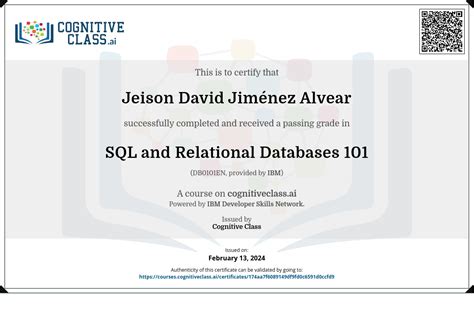 Ibm Db0101en Certificate Cognitive Class