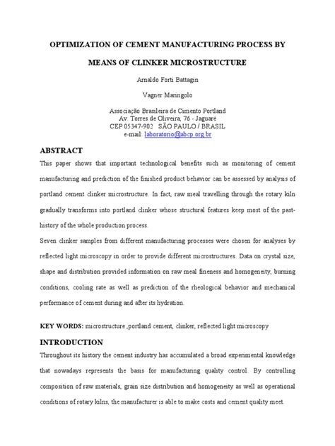Optimization Of Cement Manufacturing Process By Means Of Clinker Micro