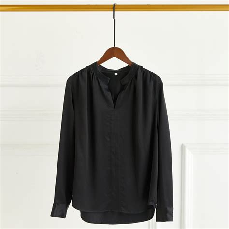 Pure Silk Long Sleeve Y Neck Blouse Eshonai 22 Momme Silk
