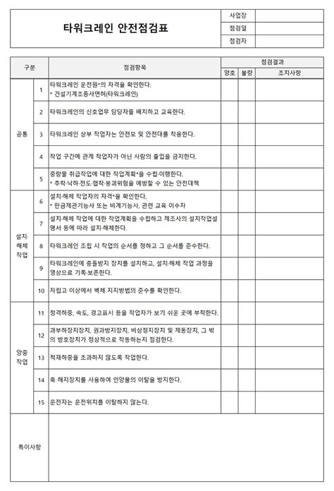 타워크레인 안전 점검표