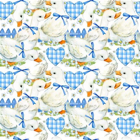 الگوی بدون درز اردک آبرنگ پرنده مزرعه زیبا و تصویر گل های مزرعه 1708020