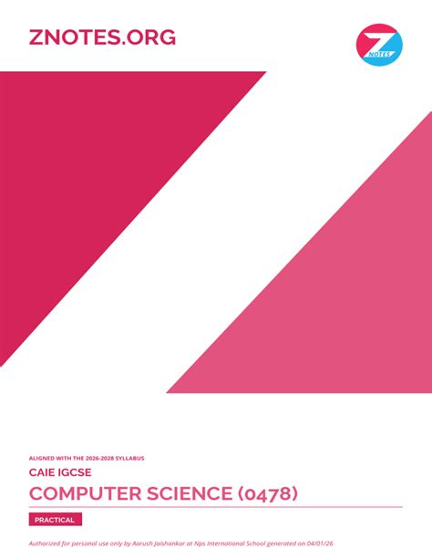 Caie Igcse Computer Science 0478 Practical Revision Notes