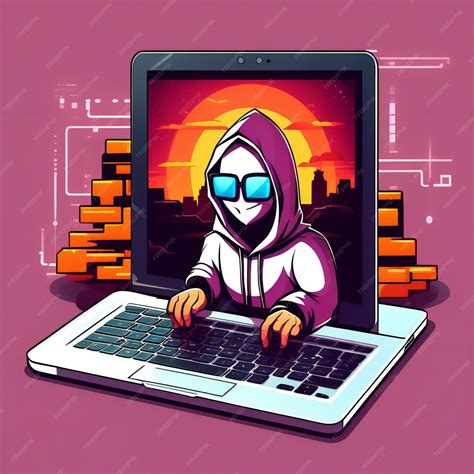 Premium Photo Hacker Operating A Laptop Cartoon Icon 2d Illustration Premium Photo Hacker Operating A Laptop Cartoon Icon 2d Illustration