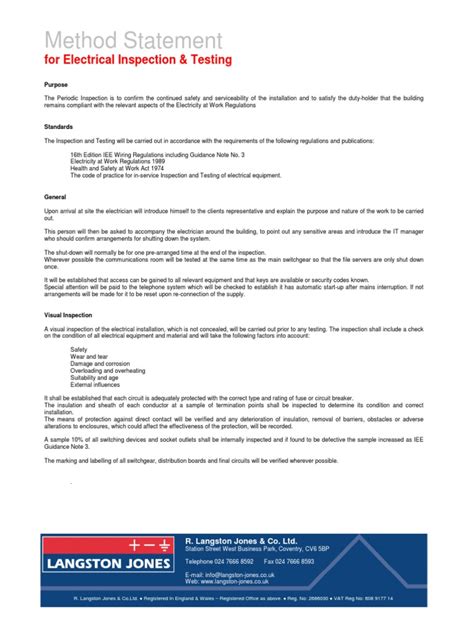 Electrical Testing Method Statement Pdf