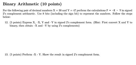 Solved Binary Arithmetic Points For The Following Pair Chegg Com