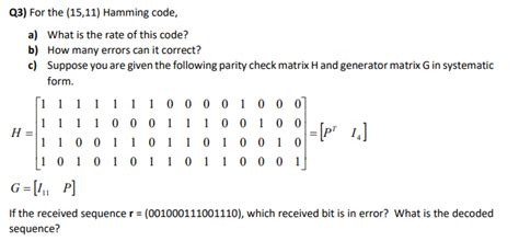 q3 for the 15 11 hamming code a what is the rate