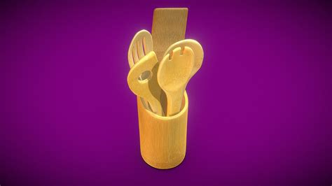 Bamboo Kitchen Set 3d Scan Wood Accessory Spoon Buy Royalty Free 3d