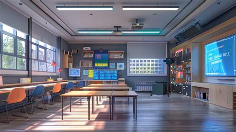 A Contemporary Classroom Features Interactive Panels And Ai Assistants Creating An Engaging