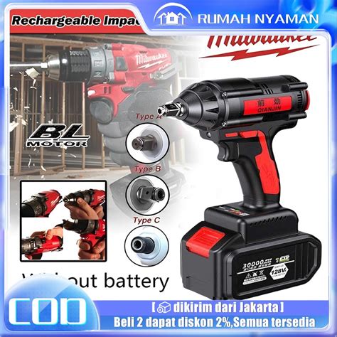 Jual Cordless Impact Wrench Impact Baterai V Baterai Cordless Mesin Pembuka Baut Ban Bor Set